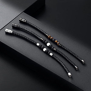 Leather Cremation Memorial Urn Bracelet Lava Stone 316L Stainless Steel Cremation Bangle Keepsake Urn Bracelet for Ashes