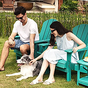 Ciokea Folding Adirondack Chair Wood Texture, Patio Adirondack Chair Weather Resistant, Plastic Fire Pit Chair with Cup Holder, Lawn Chair for Outdoor Porch Garden Backyard Deck (Lake Blue)