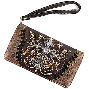 Zelris Spring Bloom Western Cross Women Conceal Carry Tote Handbag Purse Set (Brown)