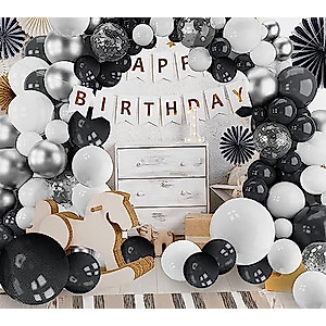 Black White Balloons Garland Arch Kit-148Pcs Confetti Silver Black White Balloons Party Decorations for Baby Shower Birthday New Years Engagement Wedding Anniversary Retirement