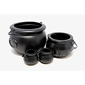 JOYIN Black Cauldron with Handle 8" for St. Patrick's Day Party Favors Decorations, Halloween Parties Candy Bucket, Candy Kettle and Pot of Gold Cauldron (Pack of 4)