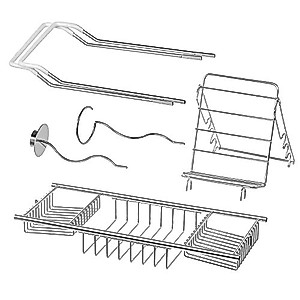iPEGTOP 304 Stainless Steel Bathtub Caddy Tray Expandable Bath Organizer, Tub Shelf for Reading with Book and Wine Rack, Candleholder