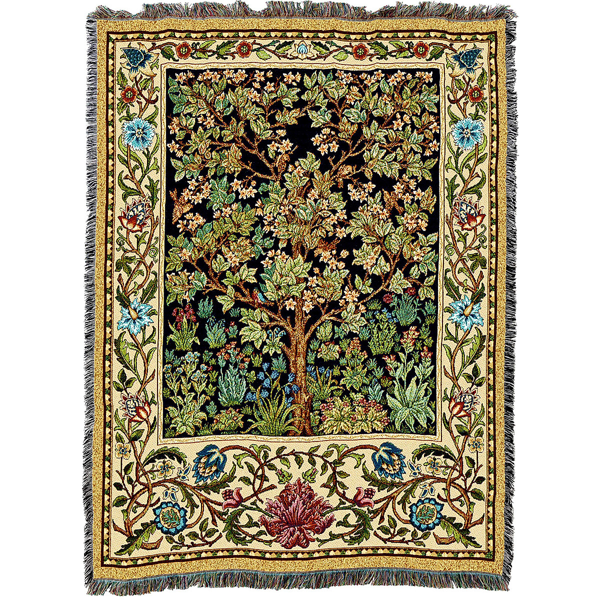 Pure Country Weavers William Morris Tree of Life Blanket - Arts & Crafts - Gift Tapestry Throw Woven from Cotton - Made in The USA (72x54)