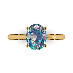 Clara Pucci 2.0 ct Oval Cut Solitaire Stunning Blue Moissanite Wedding Bridal Designer Anniversary Engagement Ring 14k Yellow Gold SZ 10