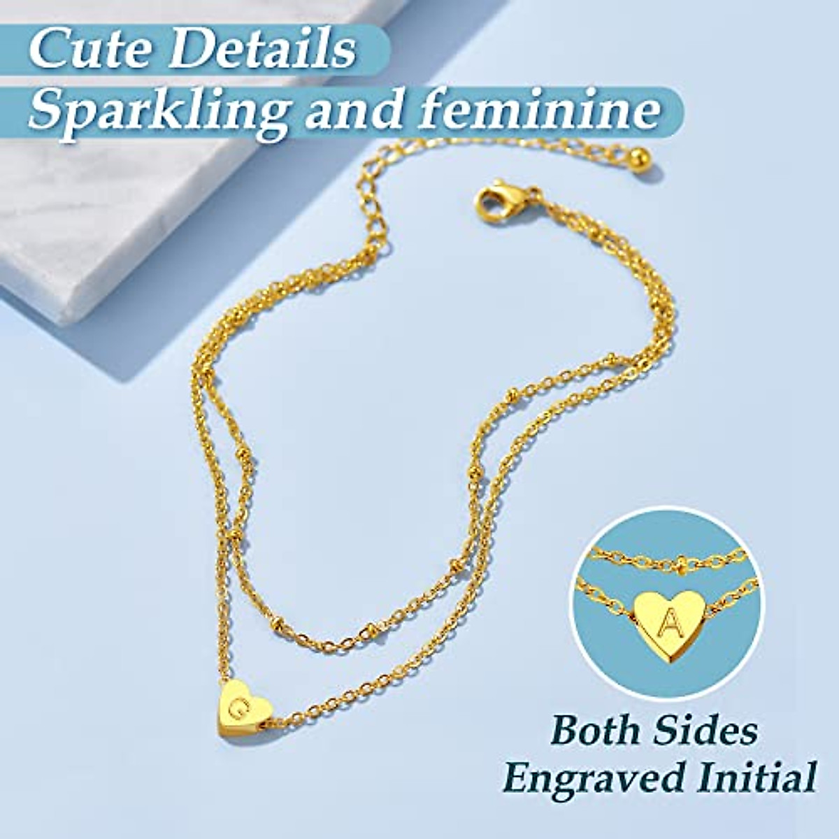 ChainsProMax Hotwife Anklet Initial Anklet Gold Plated Layered Letter C Ankle Bracelets for Women Gift