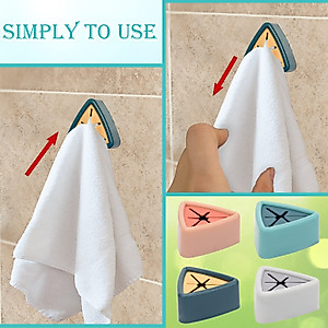 4Pcs Towel Hook Holder Grabber, Pletpet Drill Free Self Adhesive Push Hooks Firmly, Colorful Dish Towel Holders for Kitchen Bathroom Towel Organization