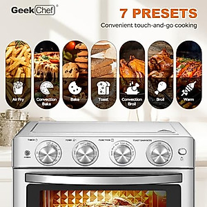 Geek Chef Air Fryer Oven 26 QT, Big Air Fryer, Toast Oven with Bake, Roast, Pizza, Convection Oven, Easy to Use & Clean, 6 Slice Toast, Stainless Steel