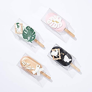 JCXPACK 50PCS 3.7 x 2.2 x 1.5 inches Professional Cakesicle Boxes, Clear Gift Plastic Boxes, Ice Cream Shaped Boxes for Baby Shower, Holiday and Kids Birthday Party Favors