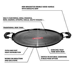 Sumeet Pre Seasoned 2.5mm Thick Iron Dosa Tawa with Double Side Handle (27.4cm)