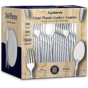 Clear Plastic Cutlery Set - (Bulk Pack 360 Pcs) Disposable Plastic Utensils Heavy Duty, 180 Plastic Forks and 180 Spoons, Silverware Sets for Party Supplies, Dinners, Take-Out, Catering, Food Services