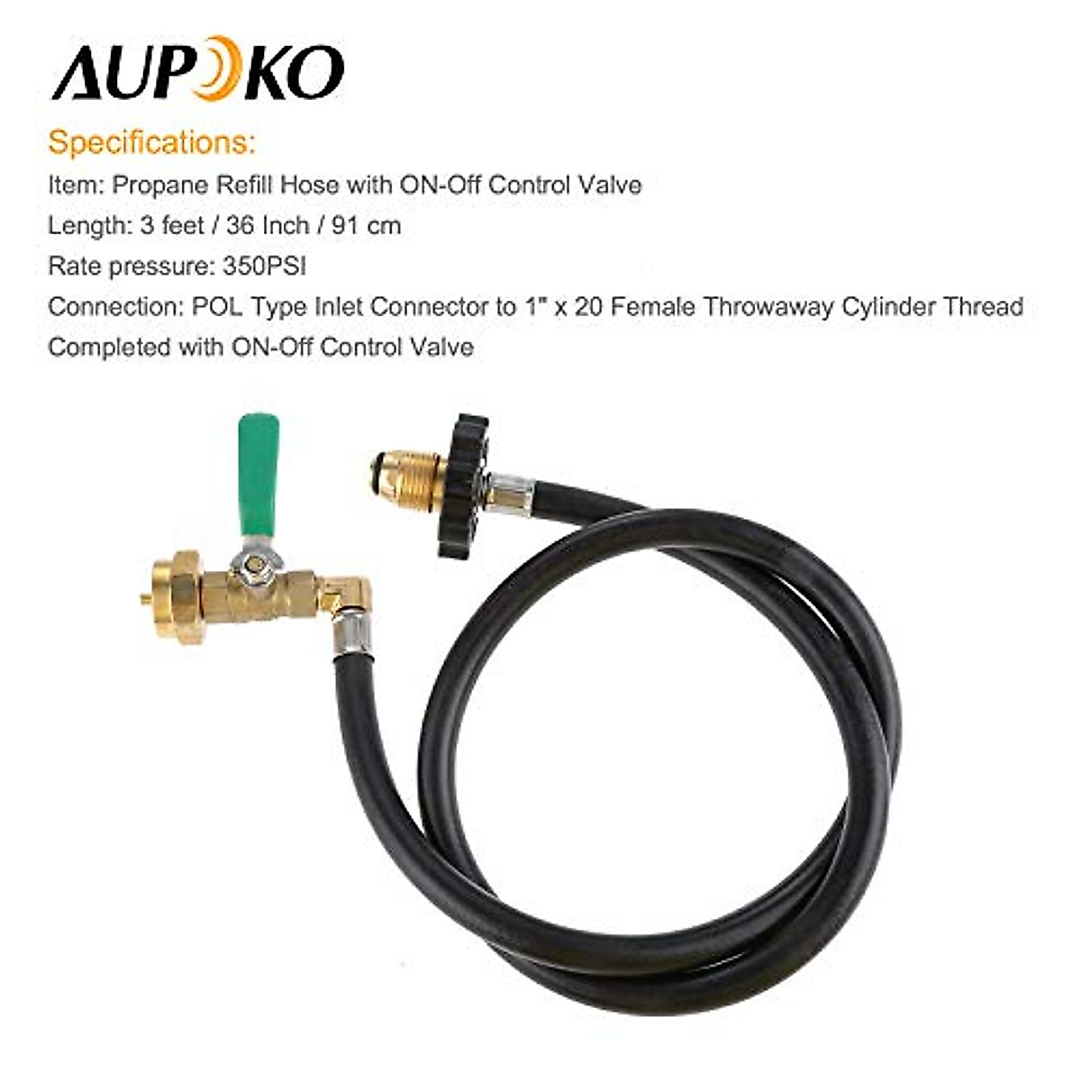 Aupoko Propane Refill Adapter Hose, 36’’ Propane Refill Hose with POL Type 1LB Tank Bottle Adapter, and ON/Off Control Valve, 350PSI Rated High Pressure Propane Extension Hose