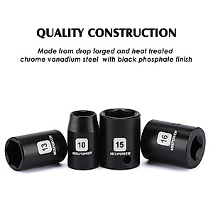 MIXPOWER 13 Pieces 3/8-Inch Drive Shallow Impact Socket Set, 7mm to 19mm, CR-V, Metric, 6 Point, Shallow, 13 Pieces 3/8" Dr. Socket