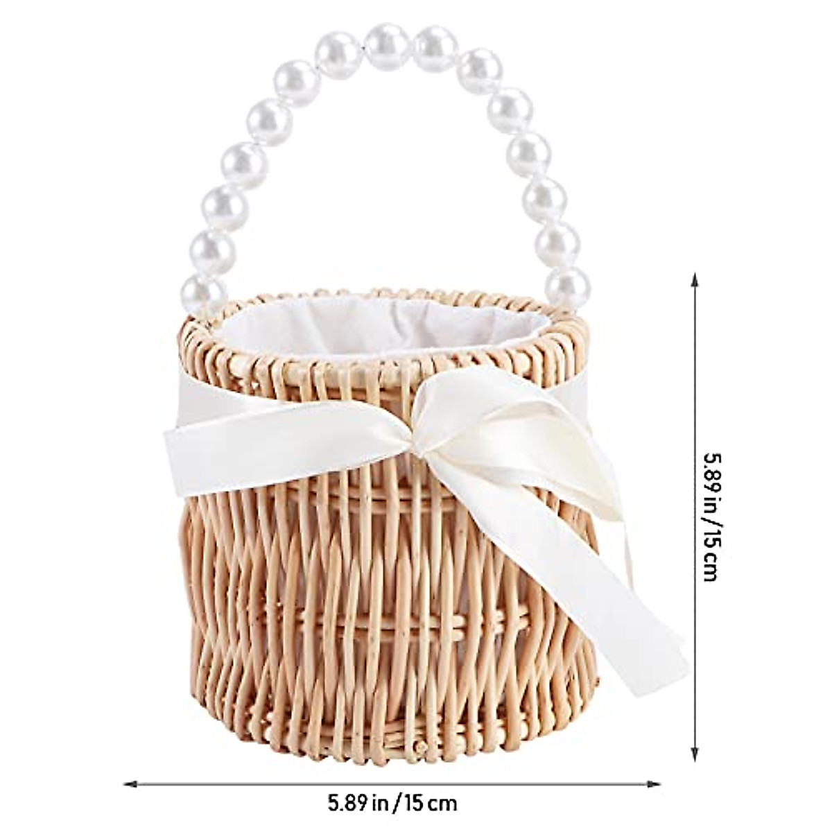 IMIKEYA Wicker Storage Basket Rattan Handbags Straw Flower Girl Basket Rustic Wedding Ring Bearer with Pearl Handle Summer Beach Tote Bag for Summer Photo Prop Wicker Hamper