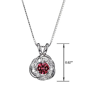 Amazon Essentials Platinum Over Sterling Silver Created Ruby and 1/10th Carat Total Weight Lab Grown Diamond Delicate Knot Necklace, 18 Inch Box Chain 2 Inch Extender (previously Amazon Collection)