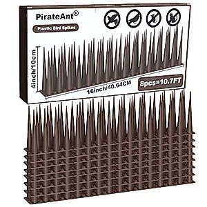 Bird Spikes 4 Inch High，Pigeon Outdoor Deterrent Spikes, Used to Keep Cats Small to Medium Sized Birds Away.Bird Plastic Fence Spikes for Railing and Roof.Away Covers 10.7 Feet(325cm), Brown