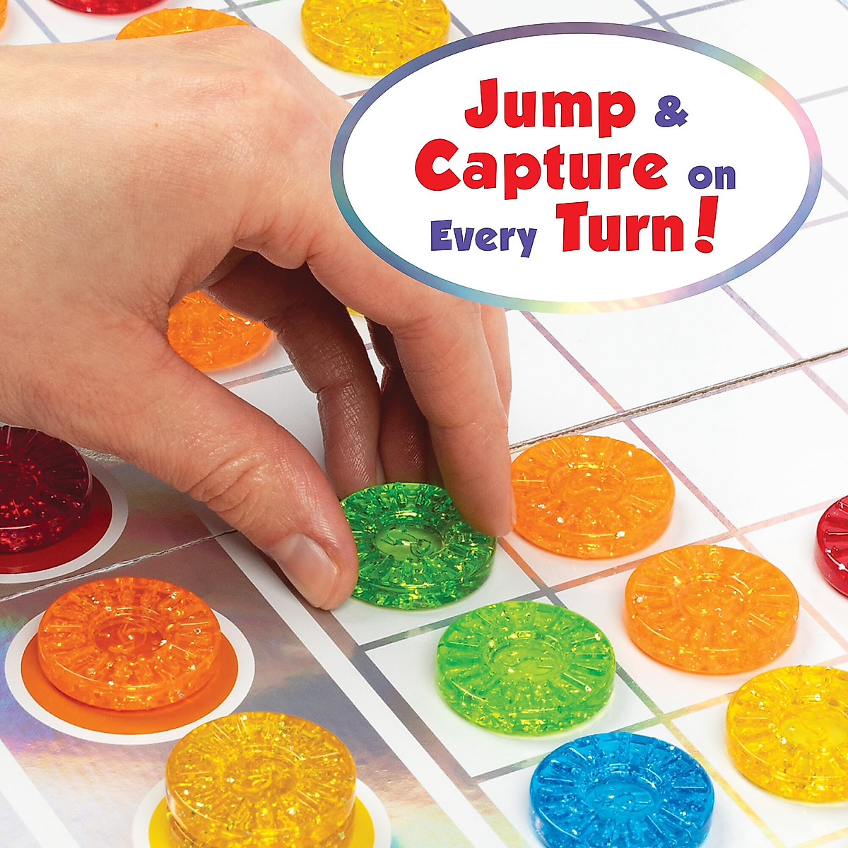 MindWare Skippity – Jump-and-Capture Board Game for 2 to 4 Players – Twist on Checkers – 100pc – Fun for Kids & Adults, Ages 5+