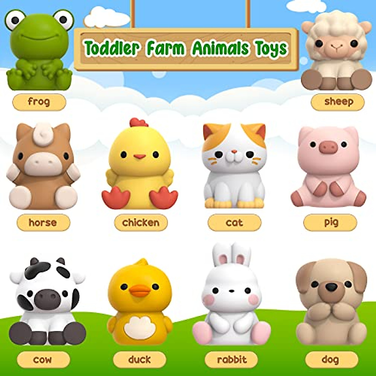 Learning Toy for Toddlers 1 2 3 Year Old, 10 Farm Animal Toys & 10 Barns, Counting, Matching & Sorting Montessori Educational Sensory Toys, Christmas Birthday Easter Gift for Baby Boy Girl 1-3