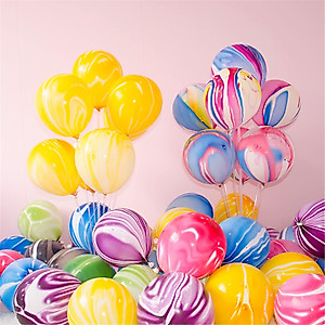 12 Inch Rainbow Tie Dye Balloons 30PCS Agate Marble Latex Swirl Balloons For Tie Dye Birthday Party Supplies,Candyland,Bachelorette,Fun Hippie Party Decorations