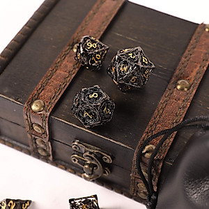 AncientDeer DND Dice Set 7 Pieces D&D Pure Copper Hollow Polyhedral DND Dice W/Gift Box & Dice Bag for DND Game RPG Explorers Savage World and Table Games DND Dungeons and Dragons Role Playing Games