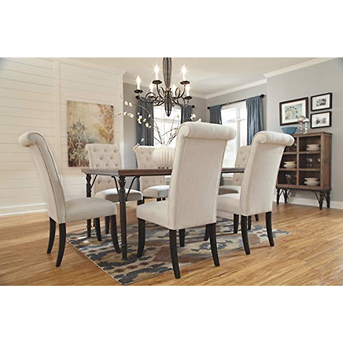 Signature Design by Ashley Tripton Classic Tufted Upholstered Armless Dining Chair, 2 Count, Beige