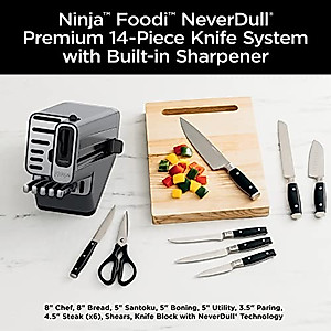 Ninja K32014 Foodi NeverDull Premium Knife System, 14 Piece Set, Stainless Steel/Black & C59500 Foodi NeverStick Premium 10-Piece Cookware Set, Anti-Scratch Nesting Pots & Pans, Slate Grey