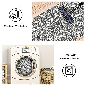 Pauwer Hallway Runner Rug 10Ft, Non-Slip & Non-Shedding, Traditional Vintage Carpet Runner, Faux Wool Soft Fuzzy Rug, Washable Low-Pile Floor Carpet for Kitchen Living Bathroom (Grey,1.7x10Ft)