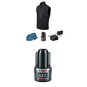 BOSCH Heated Vest Kit with Portable Power Adapter 12 Volt High Capacity Lithium Ion Battery, Black