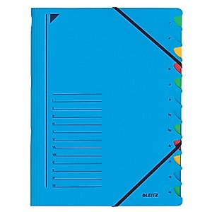 Leitz A4 Divider Book, Holds Up to 200 Sheets, 12 Compartments, Elastic Closure, Blue, Office Range, 39120035