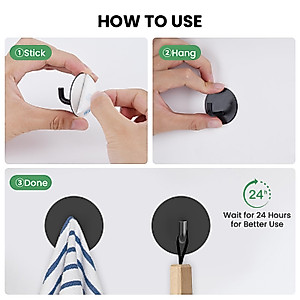 JYIFUBC Adhesive Hooks,Black Towel Hooks for bathrooms,Wall Hooks,Waterproof Stainless Steel Sticky Hooks for Hanging Bathroom Kitchen Home- Set of 4