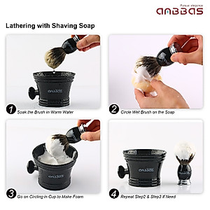 Shaving Brush and Stand, Anbbas Silvertip Badger Hair Brush Set with Stainless Steel Shaving Stand for Double Edge Safety Razor Straight Razor,Black Resin Alloy Handle for Men