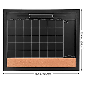 TORASO Magnetic Chalkboard Calendar & Corkboard, 13" x 17" Combination Chalk Board & Bulletin Board, Black Wood Framed Blackboard/Calendar/Cork Combo Board(ZHHB-BK-3442)