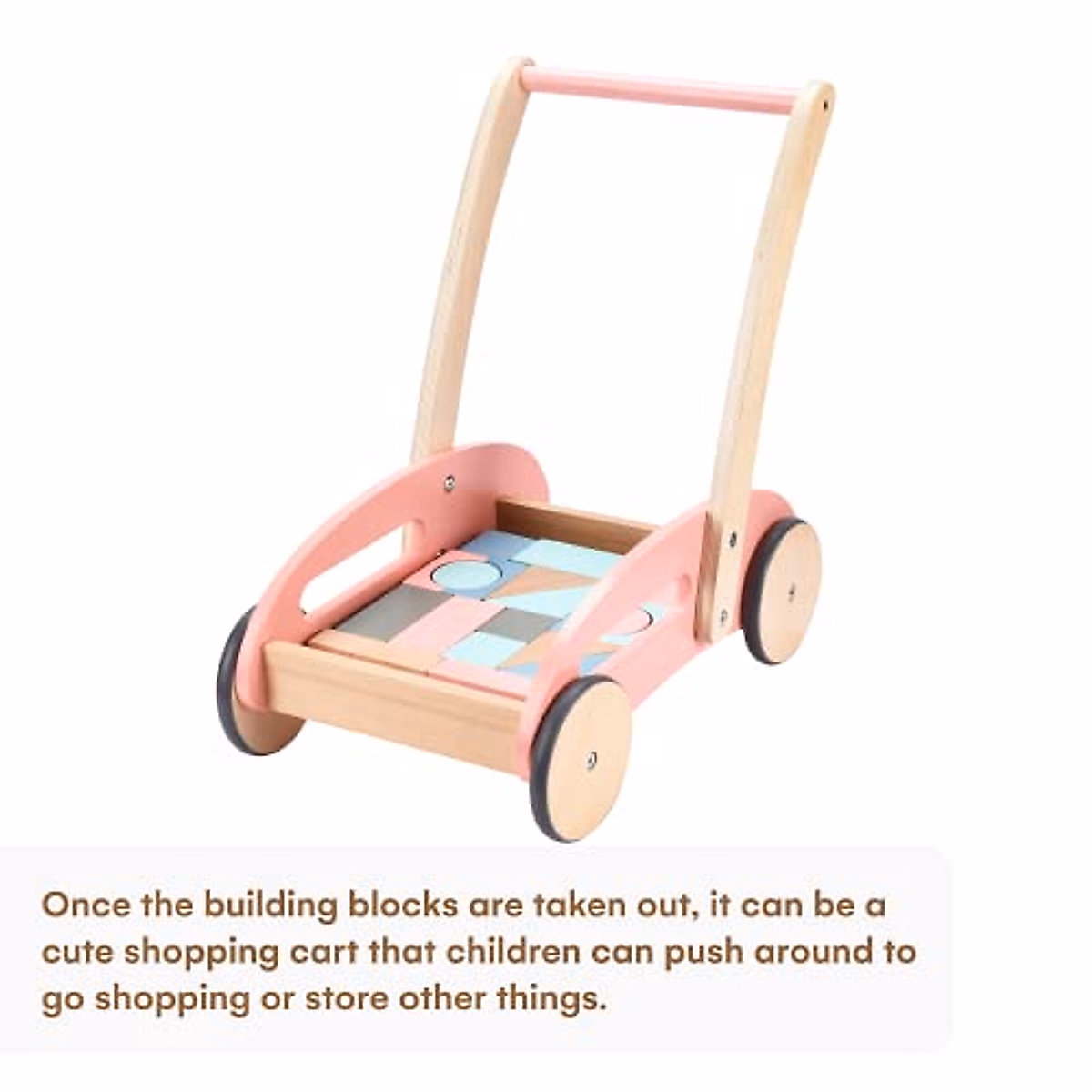 Childlike Behavior Premium Wooden Baby Walker - Baby Push Walker with Wheels - Walker for Baby Boy & Girls - Push Toy with Building Blocks for Babies, Toddler Kids - Car Cart Learning Step Walking