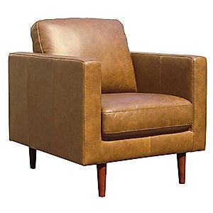 Amazon Brand – Rivet Revolve Modern Leather Armchair with Tapered Legs, 33"W, Caramel