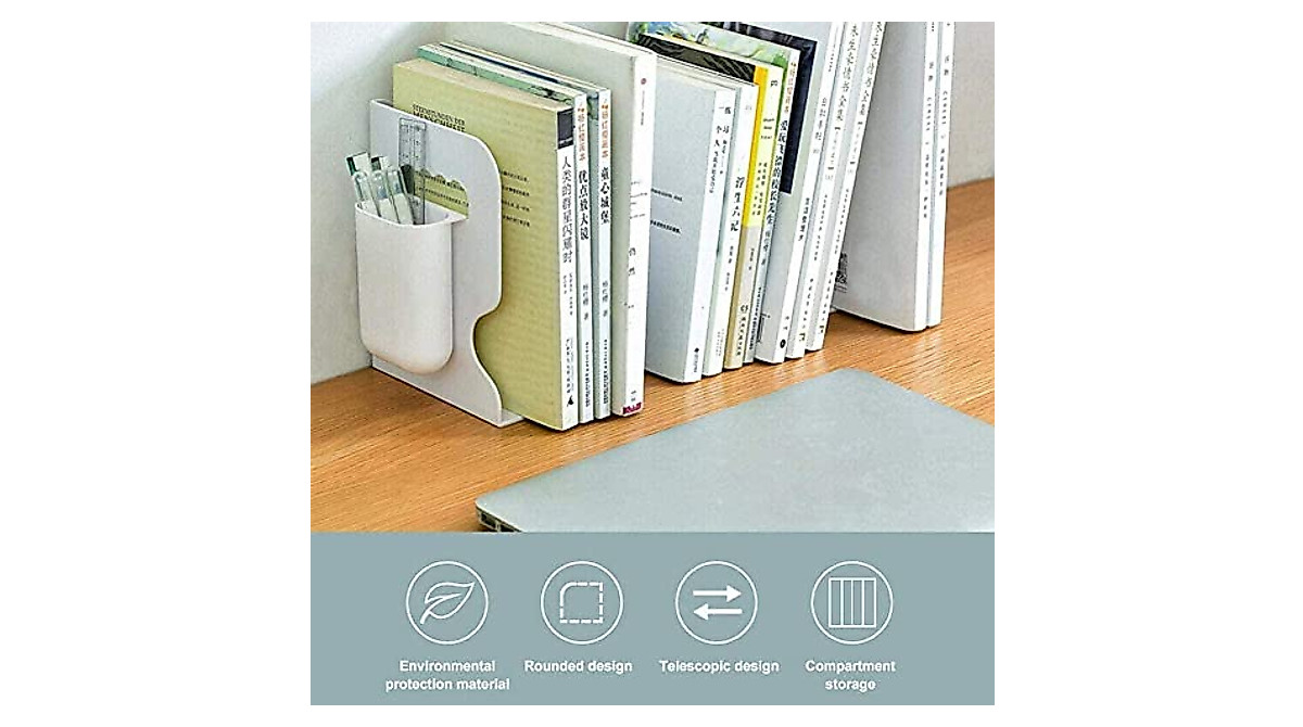 Retractable Bookends with Pen Holder – Versatile Shelf Organizer