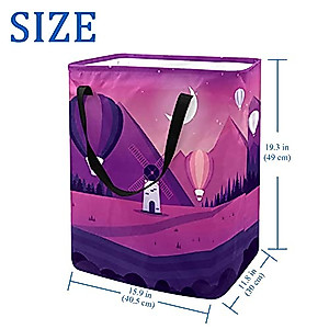 Windmill Night Purple Laundry Basket Large Cloth Organizer Bag Basket Foldable Laundry Hamper with Handles