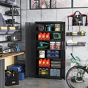 STANI Metal Garage Storage Cabinet with Lock, 71" Steel Lockable File Cabinet, Locking Steel Storage Cabinet with 4 Adjustable Shelves for Home, Office, Warehouse, Garage, School (Black)