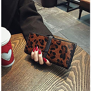 HANSOMFY 2021 New Horsehair Leather Wallet Women Long Leopard Print Coin Purse Drawstring Card Slot Large Capacity Wallets (Leopard)