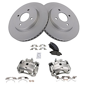 TRQ Front Brake Pad & Rotor Kit Brake Caliper Brake Pads Brake Rotor Ceramic Vented Premium G-Coated Compatible with 2012-2018 Nissan Versa 2014-2018 Versa Note