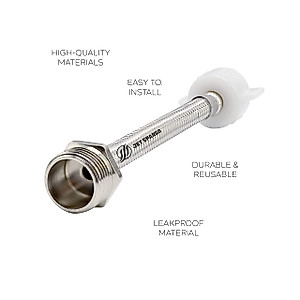 Jet Spargo Toilet Supply Hose Extension Connector - 6 Inches 7/8 Male To 7/8 Female - Flexible Adapter - Stops Leaking Of Bidet Sprayer T Adapter - Can Be Used For Skirted Toilet