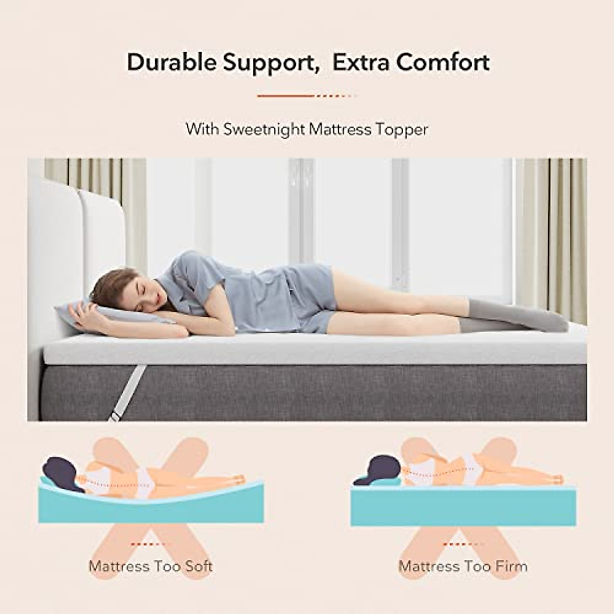 Sweetnight 4 Inch California King Mattress Topper, High Density Memory Foam Mattress Topper for Enhanced Support, Medium Firm Mattress Topper with Non-Slip Design, Cal King Size