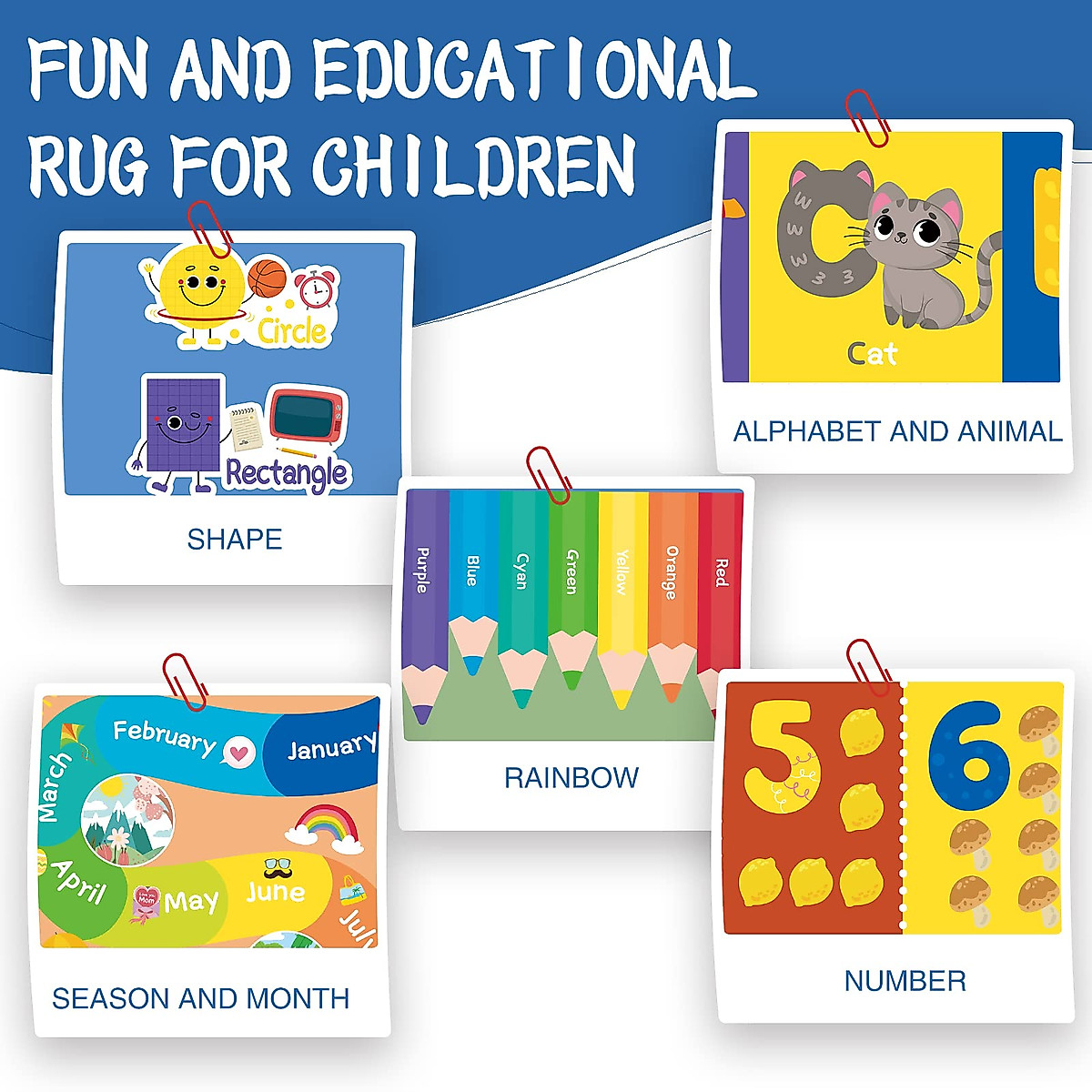 Mhconneaty Kids Play Mat Kids Rug for Playroom, 59x39.4 Inches Floor Mat for Baby Play Mat Playtime Collection ABC, Numbers, Animals, Month, Season Educational Area Rug for Kids Room Classroom