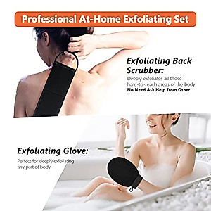 2 in 1 Exfoliating Glove & Back Scrubber for Shower - Exfoliating Body Scrubber for Soft Skin, Dead Skin Remover for Body Exfoliator, Back Exfoliator, Korean Exfoliating Mitt for Body, Shower Gloves