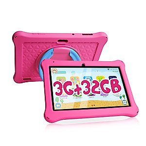 ATMPC Kids Tablet 10 inch Android 13 Tablet for Kids, 3GB RAM+32GB ROM Toddler Tablet with 6000mAh Battery IPS HD Display Support WiFi Bluetooth Parental Control Kids Learing Tablet with Pink Case