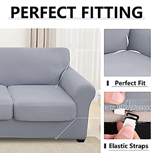 hyha 3 Pieces Couch Covers for 2 Cushion Couch, Love Seat Couch Covers, Sofa Covers Washable Stretch Loveseat Sofa Slipcover, Loveseat Covers with Elastic Straps (Loveseat, Light Gray)