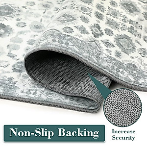 GAOMON Area Rug 9x12 Distressed Wahable Rug Vintage Tribal Medallion Large Rug Non Slip Washable Rug Accent Rug for Living Room Dining Room Office, Grey