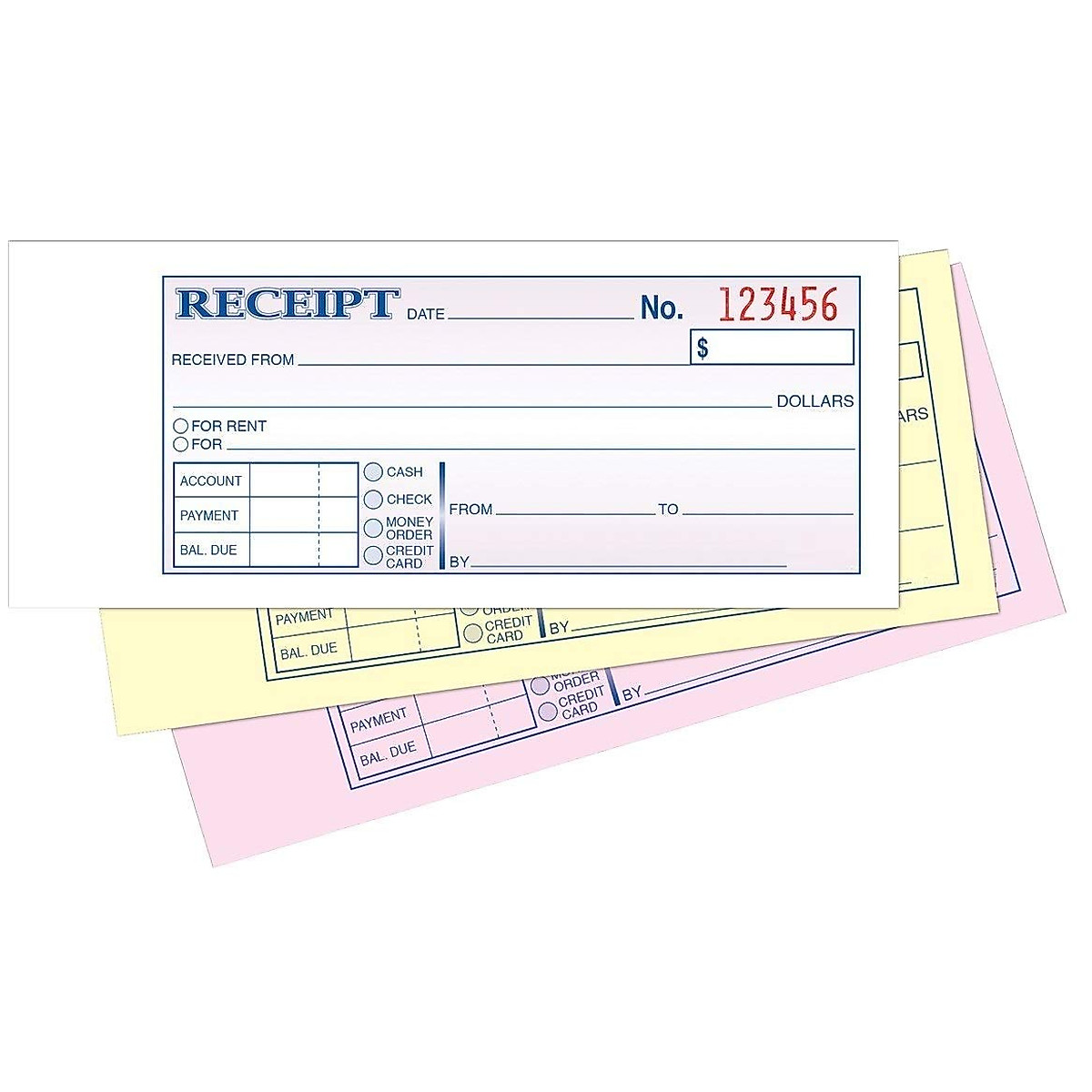 1InTheOffice Money and Rent Receipt, 2-3/4 x 7-3/16 Inches, 3-Parts, Carbonless, White/Canary, 50 Sets per Book (2 Pack)