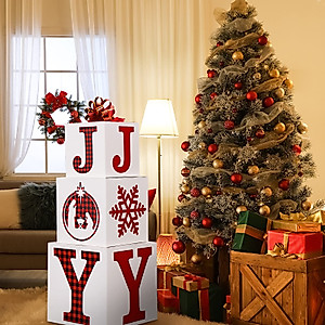 Teling 4 Pieces Christmas Nesting Gift Box Christmas Stackable Box Large Joy Christmas Boxes for Present Xmas Stacking Gift Box Decorations for Christmas Wrapping Party Favor