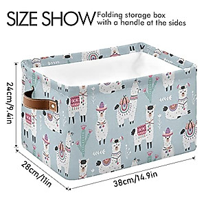 Cartoon Llama Alpaca Rectangular Storage Bin Basket with Handles - Organizer Bin for Toys, Books, Laundry Basket for Kids/Pets, Playroom