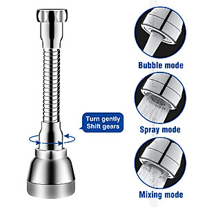 Horiznext 360° big angle swivel faucet aerator, for home kitchen bathroom sink tap head (with movable hose adapter attachment),high pressure bathtub nozzle rotate replacement
