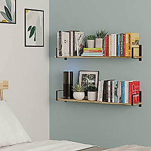 Wallniture Toledo Wood Floating Shelves for Wall Storage, Floating Bookshelf Set of 2, 36"x6" Long Wall Shelves for Living Room, Bathroom, Bedroom, Kitchen Pantry, Burnt Finish